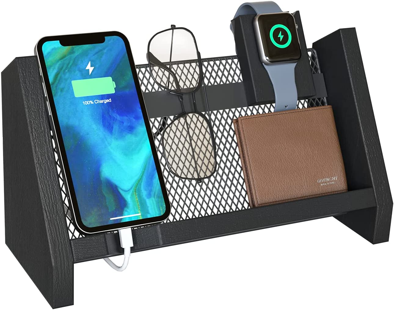 Black Wood with Wire Mesh Phone Docking Station Holder Stand – J ...